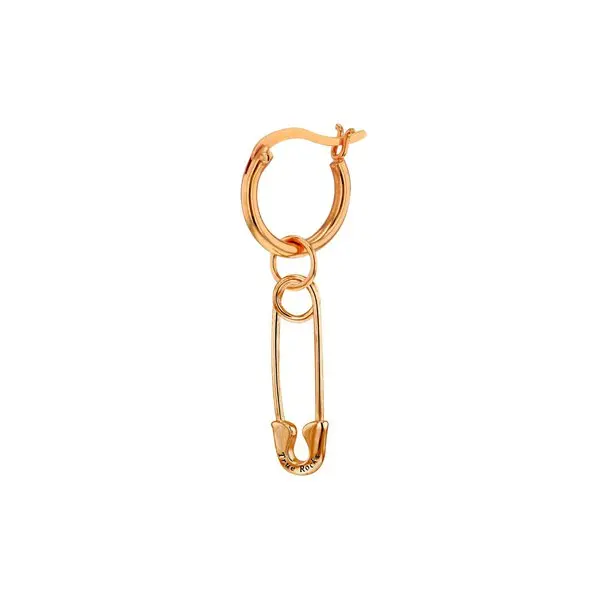 TRUE ROCKS 18kt Plated Mini Safety Pin Charm Hoop Earring - Rose Gold