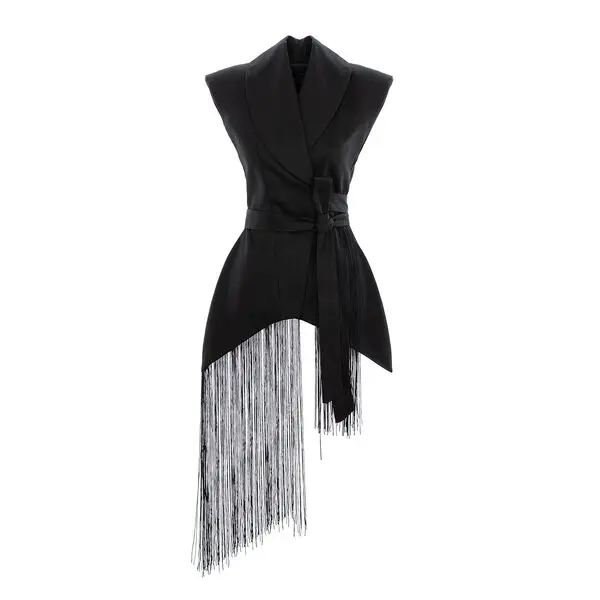 CONCEPT A TROIS Hourglass Vest With Fringe Details - Black