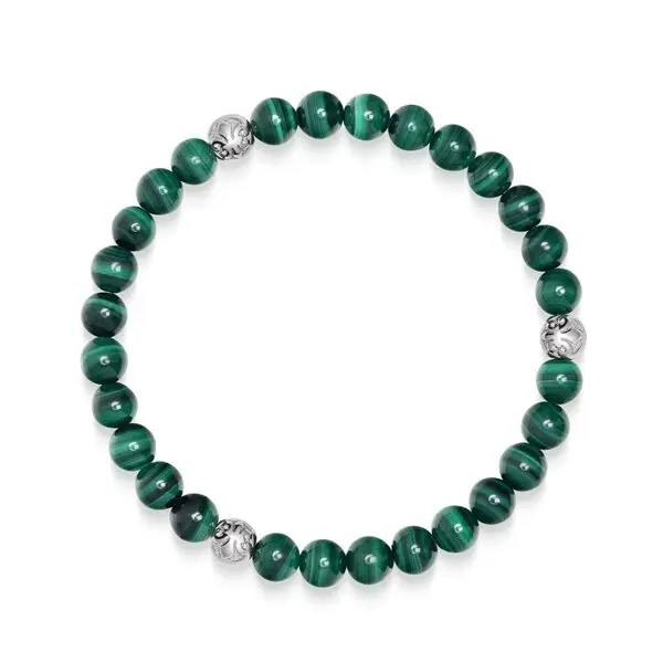 NIALAYA JEWELRY Malachite Bead Bracelet With Stainless Steel Balls - Green/silver