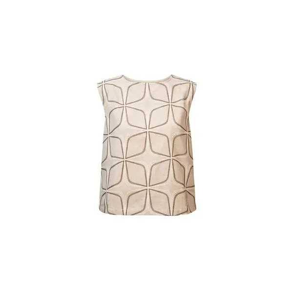 STOVARIA Embroidered Linen Sleeveless Top