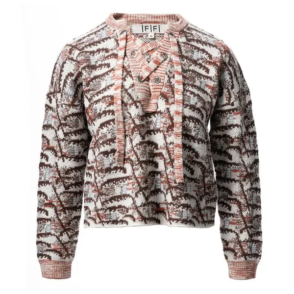 FULLY FASHIONING Jacquard Knit Lace-up Sweater