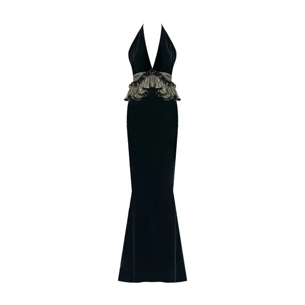 NUR KARAATA Savoy V-neck Fishtail Gown