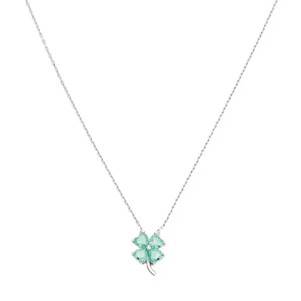 SPERO LONDON Sterling Silver Four Leaf Clover Emerald Color Necklace - Silver/green