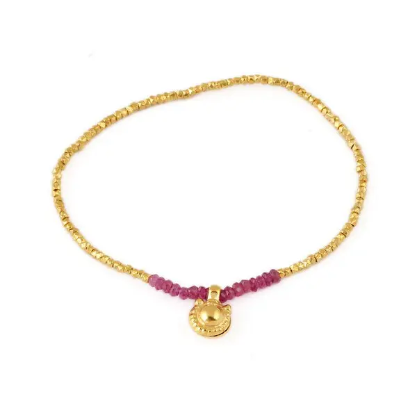 OPIUM JEWELS Gold Beads & Ruby Amulet Bracelet - Gold/red