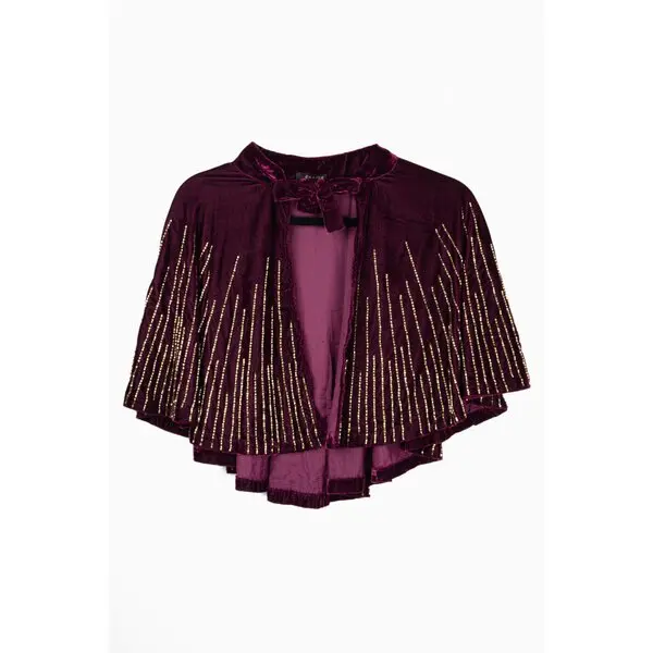 Saachi Embellished Velvet Capelet - Pink