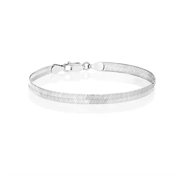 SPERO LONDON Italian Herringbone Snake Chain Bracelet - Silver