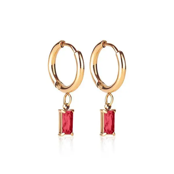 EVER JEWELLERY Gold Plated Huggie Earrings With Garnet - Gold/red