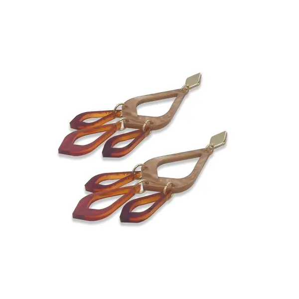 TOOLALLY Feather Drop Earrings - Brown