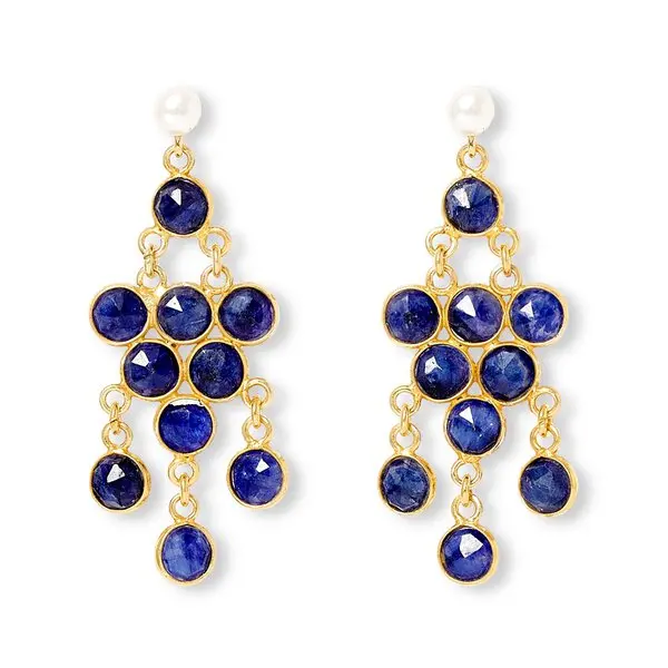 PEARLS OF THE ORIENT ONLINE Clara Cultured Freshwater Pearl And Sapphire Chandelier Earrings - Blue