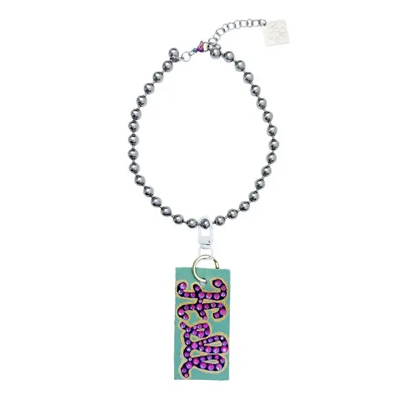 ACID CAT Convertible Rhinestoned Leather Choker Necklace - Green
