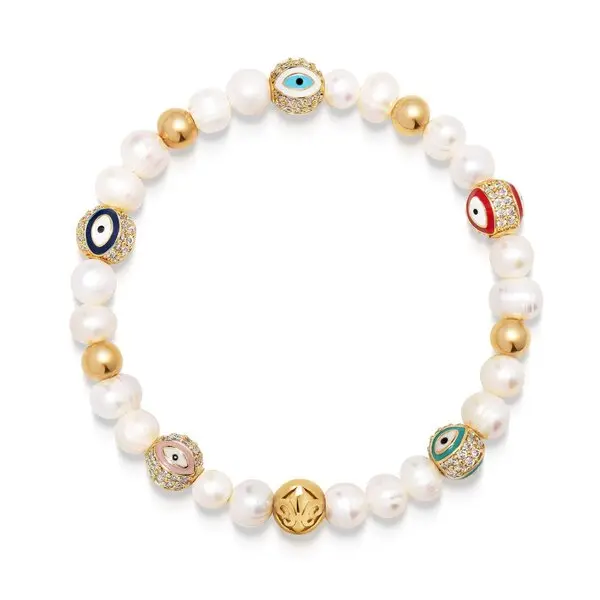 NIALAYA JEWELRY Evil Eye Pearl Bracelet - White