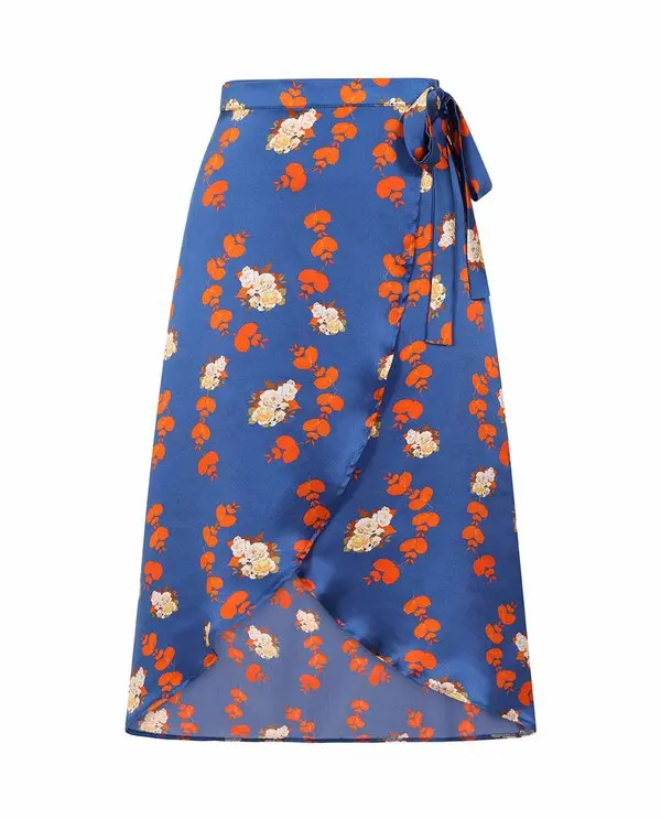SOPHIE CAMERON DAVIES Floral Print Silk Wrap Skirt - Blue