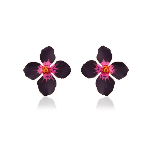 MILOU JEWELRY Clover Flower Stud Earrings - Purple