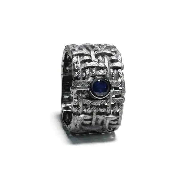 GERMAN KABIRSKI Silver Ring With Sapphire - Black/blue