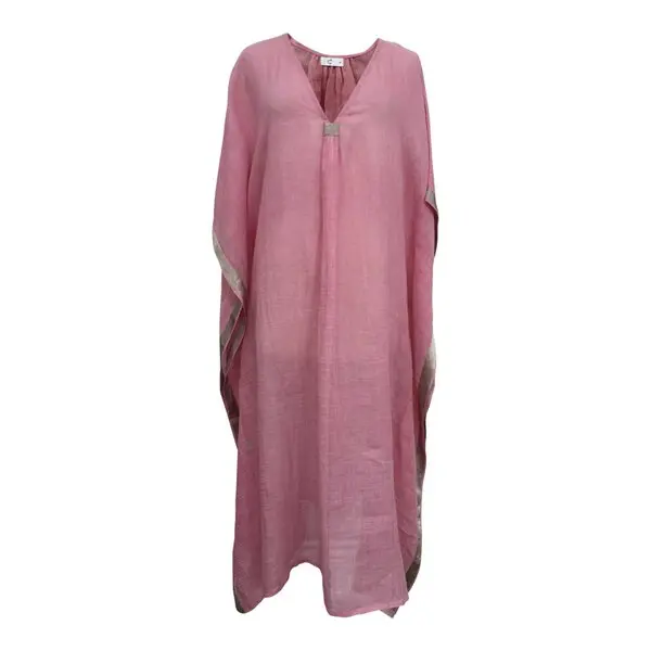 JOSHI V-neck Linen Kaftan - Pink