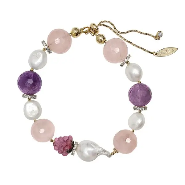 FARRA Baroque Pearl, Rose Quartz, Amethyst, And Glass Bead Bracelet - Pink