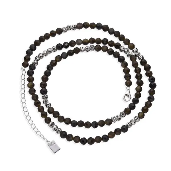ALTAR™ ORNAMENTS CO. Sterling Silver And Agate Bead Necklace - Silver/black