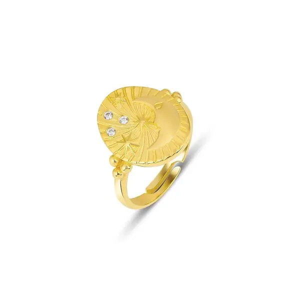 SPERO LONDON Moon Face Embossed Sterling Silver Medal Ring - Gold