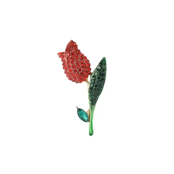 CHANEL JOAN ELKAYAM Crystal Tulip Brooch - Green/red
