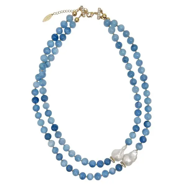 FARRA Double-strand Aquamarine And Baroque Pearl Necklace - Blue