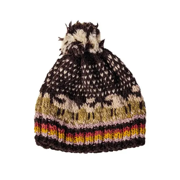 CHARKHA & LOOM Handspun Wool Beanie - Green/black/grey