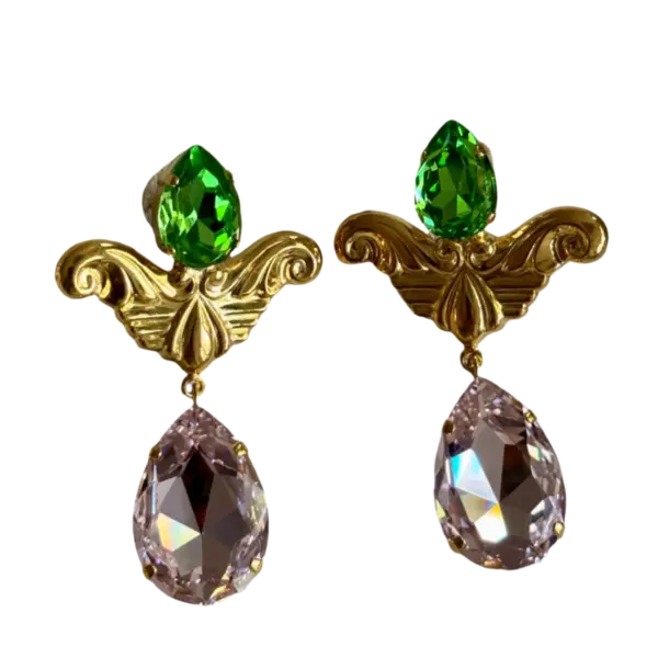 LAURA GRAY Tear Drop Post Earrings - Gold/pink