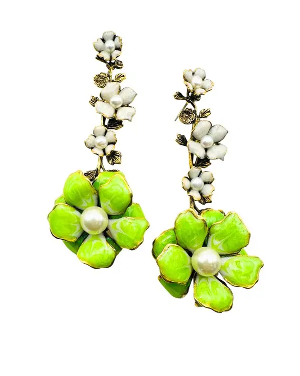 THE PINK REEF Big Bloom Dangle Earrings - Green