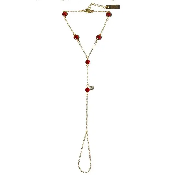 STUDIO BALOGE 14k Gold-filled Hand Chain With Red Crystal Accents - Gold/red