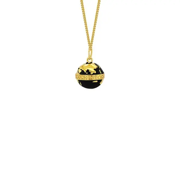 TRUE ROCKS 18kt Gold Plated & Enamel Mini Globe Pendant Necklace - Gold/black