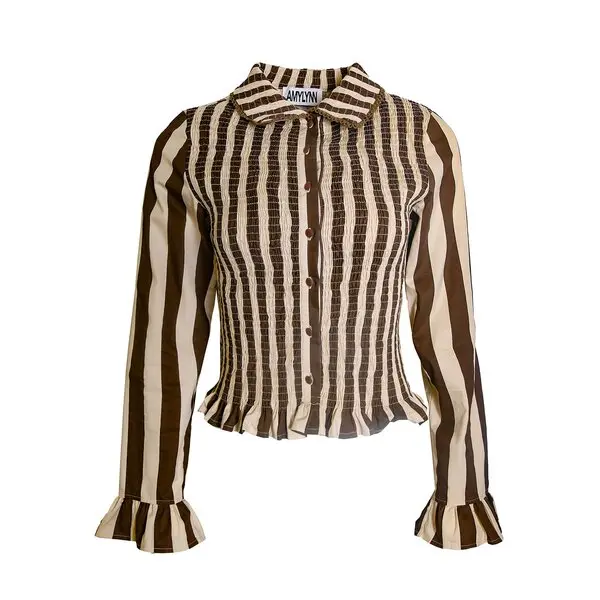 AMY LYNN Yasmine Cotton Stripe Smocked Shirt