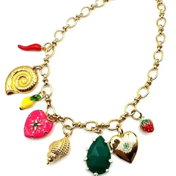 ACHALA HANDCRAFTED Gold Tone Multi-charm Necklace With Heart And Shell Motifs