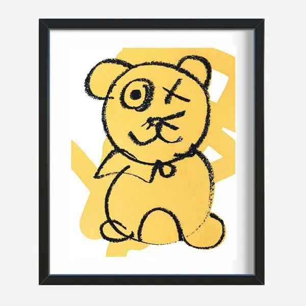 X ILONA BLUE Black / Gold / White Graffiti Teddy Bear Original Art Screen Print Limited Edition - Black/gold/white
