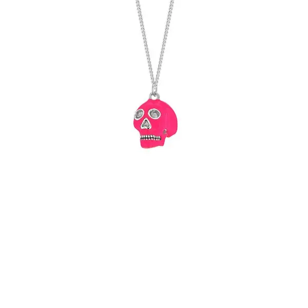 TRUE ROCKS Mini Skull Pendant With Enamel And Sterling Silver Chain - Silver/pink