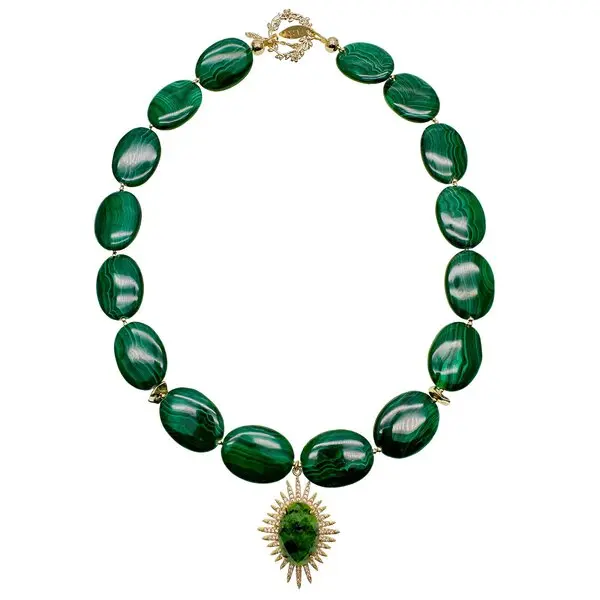 FARRA Oval Malachite And Gemstone Pendant Necklace - Green