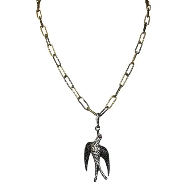 AMY DELSON JEWELRY Betty Crystal Bird Paperclip Chain Necklace - Black/silver/white