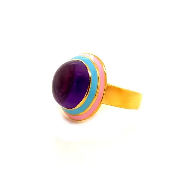 GEM BAZAAR JEWELLERY Gold And Enamel Amethyst Ring - Gold/blue/purple