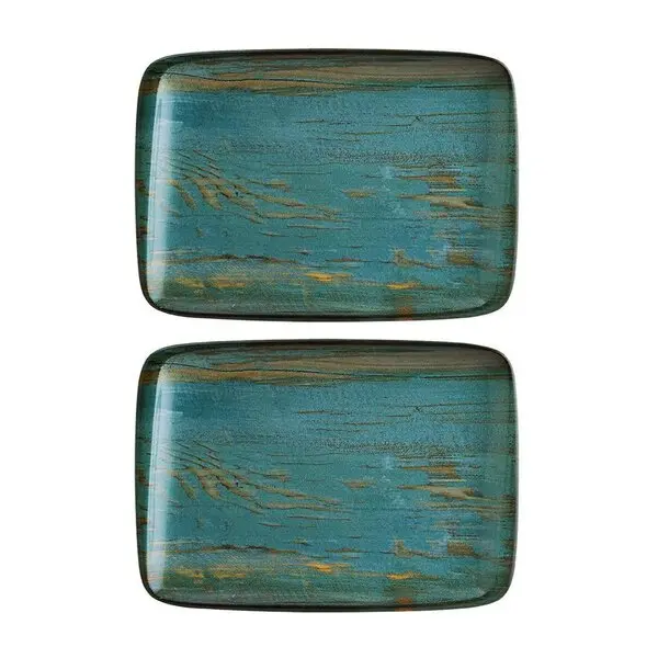 Turgla Home Blue / Brown Madera Rectangular Decorated Porcelain Plate Set Of Two - Blue/brown