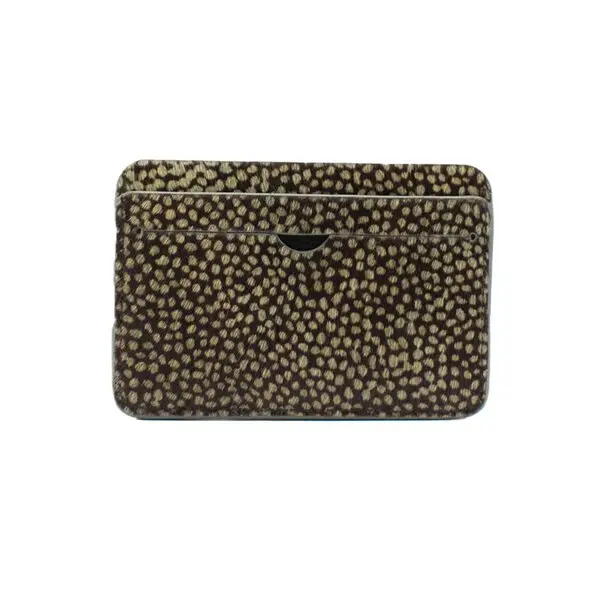 GODI. Hair-on Hide Leather Cardholder – Slim Cowhide Wallet Deep Moss - Brown