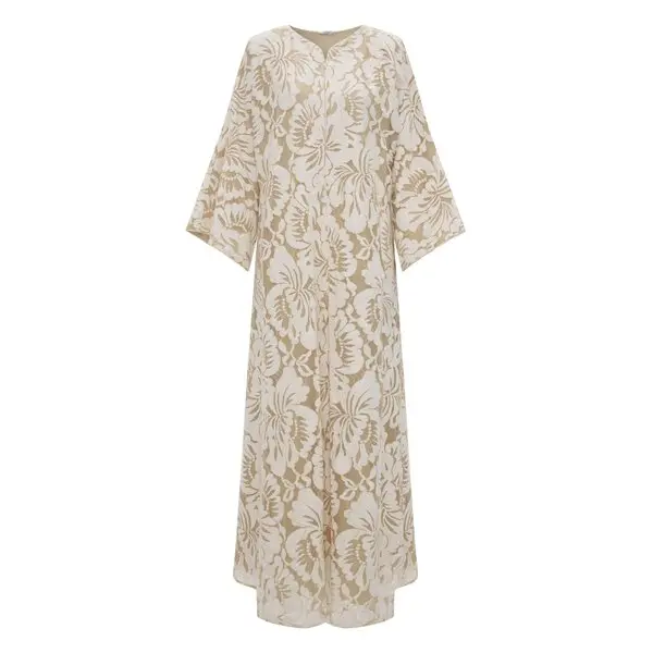 BOCAN COUTURE Estara Zippered Lace Kaftan - Beige