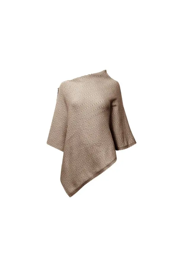 JAMES LAKELAND Chevron Button Poncho - Brown
