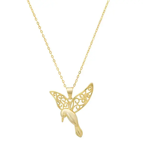 KYLIE HARPER Filigree Hummingbird Pendant Necklace - Gold