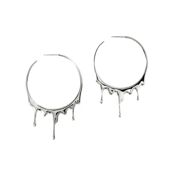 MARIE JUNE JEWELRY Dripping Circular Sterling Hoop Earrings - Silver