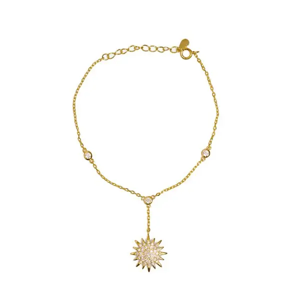 EBRU JEWELRY Diamond And Sun Pendant Bracelet - Gold
