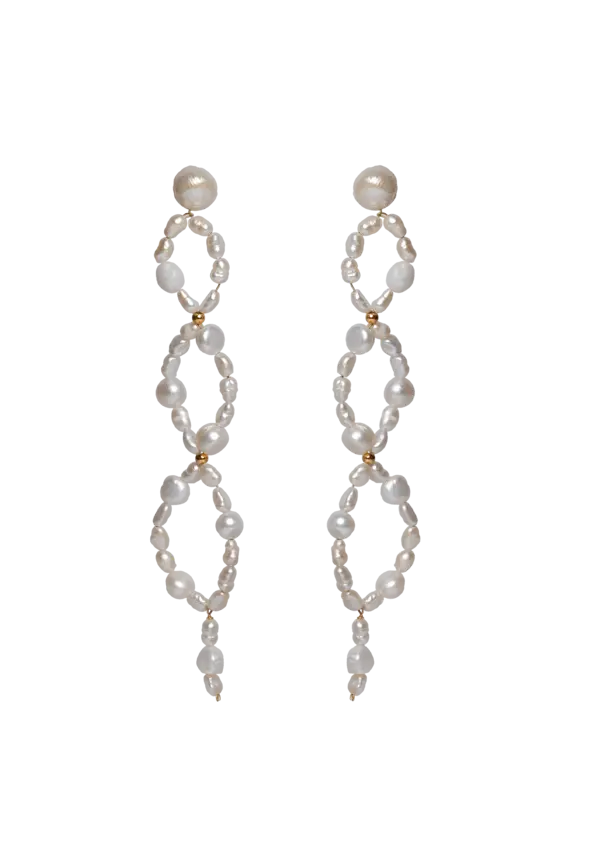 LAVANI JEWELS Spiral Pearl Dangle Earrings - White