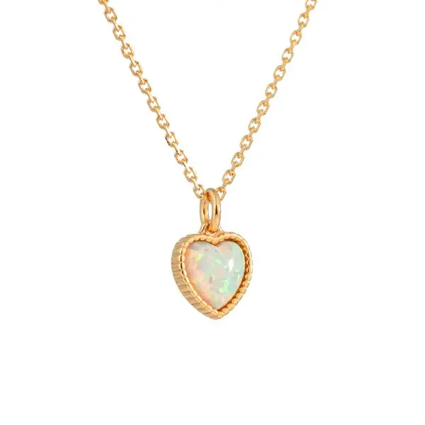 SHABELLA NYC Heart Opal Pendant Necklace - Gold