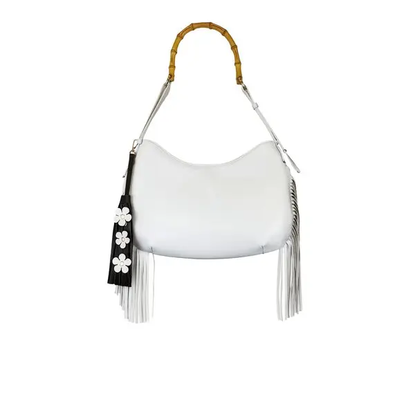 F3ROG BY RANA Fringe Hobo Bag With Bamboo Handle