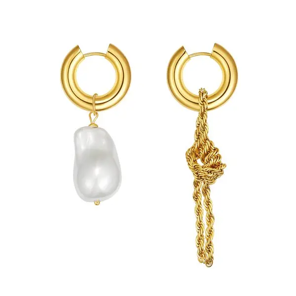 CLASSICHARMS Asymmetrical Rope Chain Pearl Drop Earrings - Gold