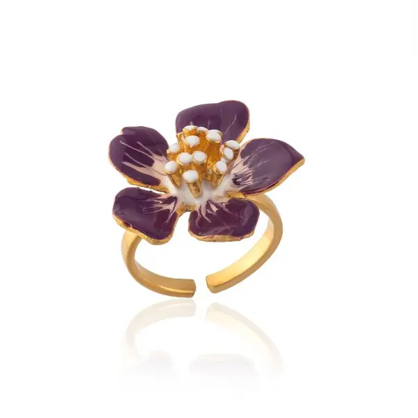 MILOU JEWELRY Cherry Blossom Flower Adjustable Ring - Purple