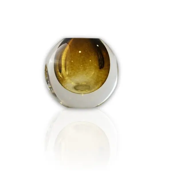 MARLETH Murano Colored Glass Sphere Sculpture, Golden Amber Core - Yellow