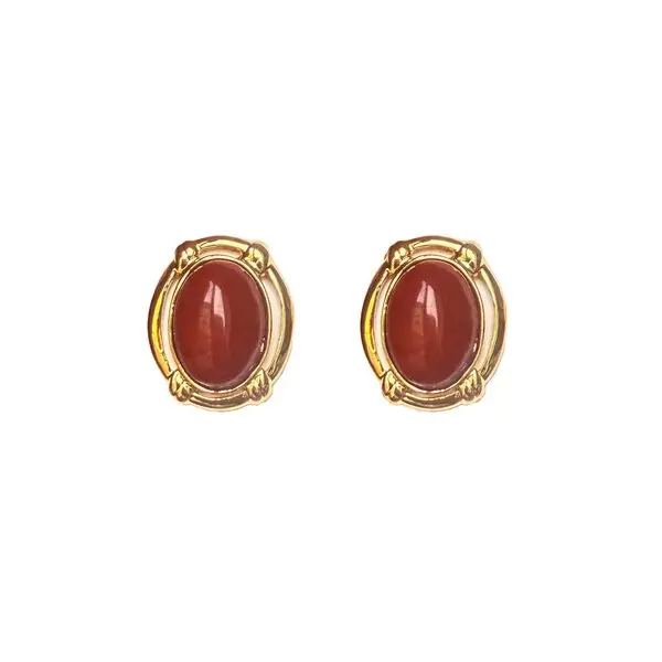 MONARCH Oval Resin Earrings - Gold/red
